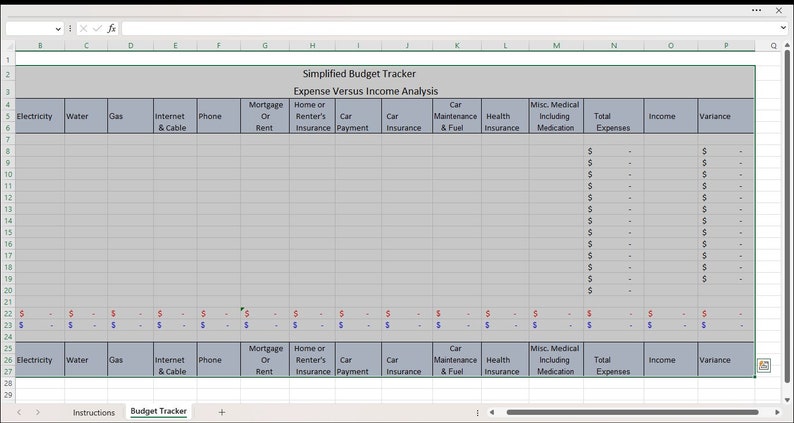 Simplified Budget Tracker, Expense Versus Income Tracking, Excel ...