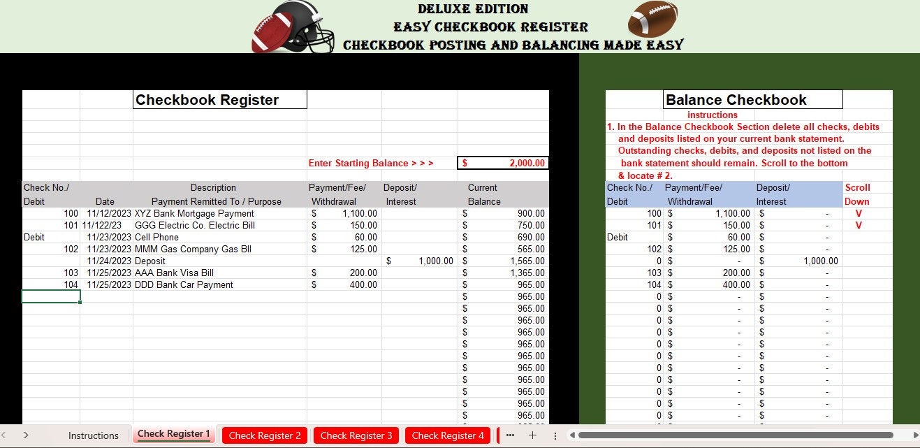 Checkbook Register Excel Checkbook Register Excel - Etsy