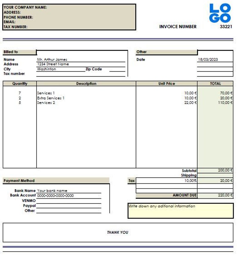 Modern and Professional Invoice Template | Customizable and Printable ...
