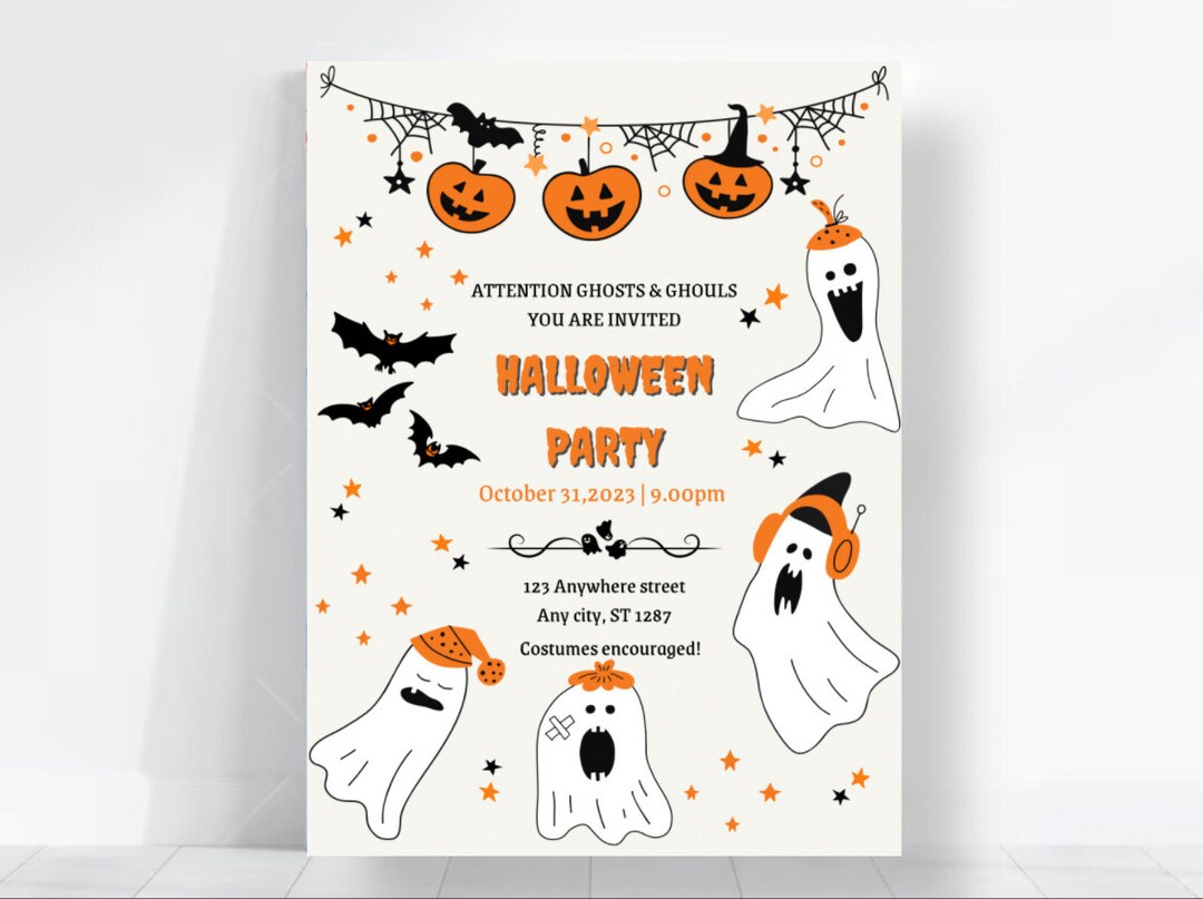 Halloween, Ghost, Party Digital Invitation Template, Mobile Invitation ...