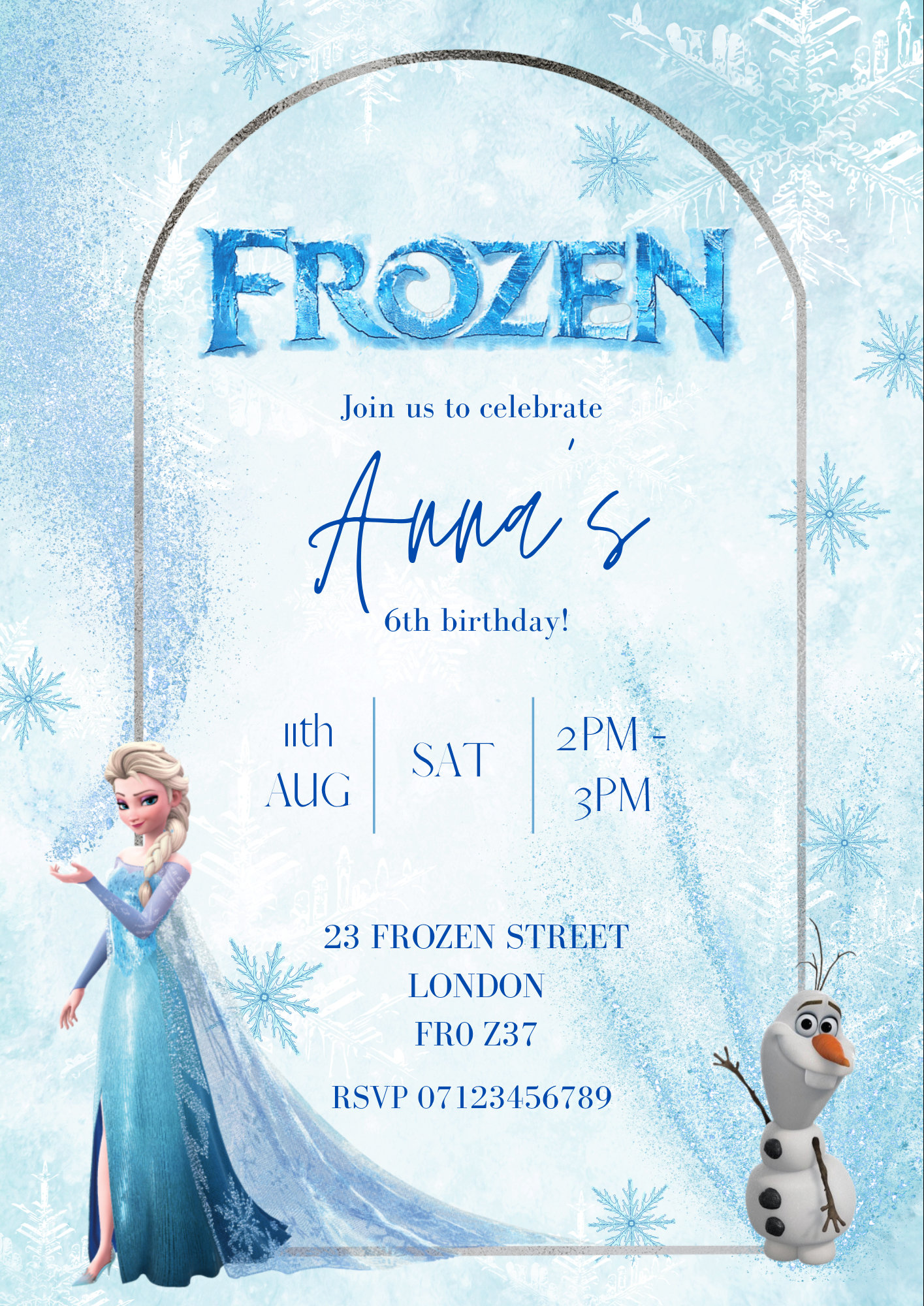 Frozen Elsa Princessgirls Party Digital Invitation Template - Etsy
