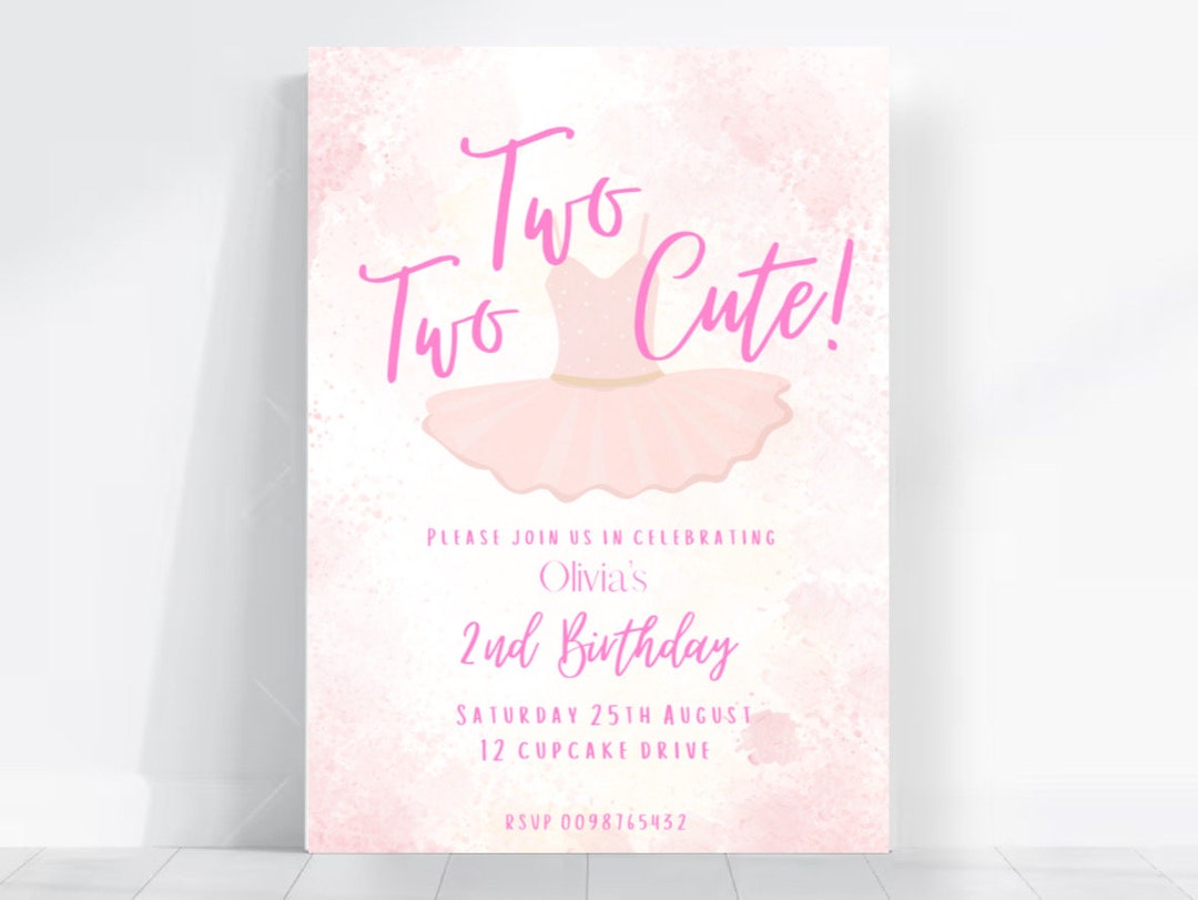 Two Cute, Girls 2nd Birthday, Party Digital Invitation Template,mobile ...