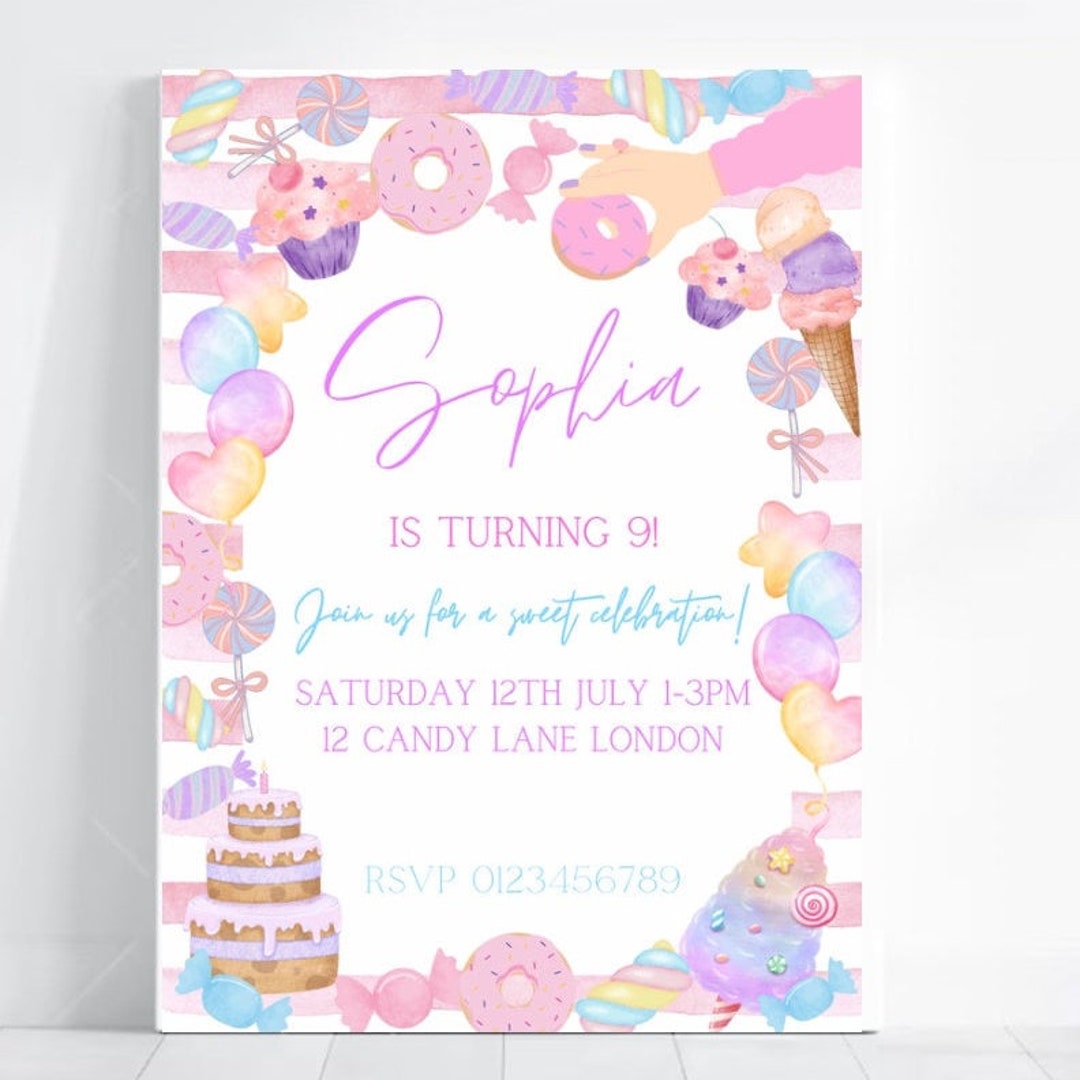 Candy Sweet Dessert Pastel Party Digital Invitation Template, Mobile ...