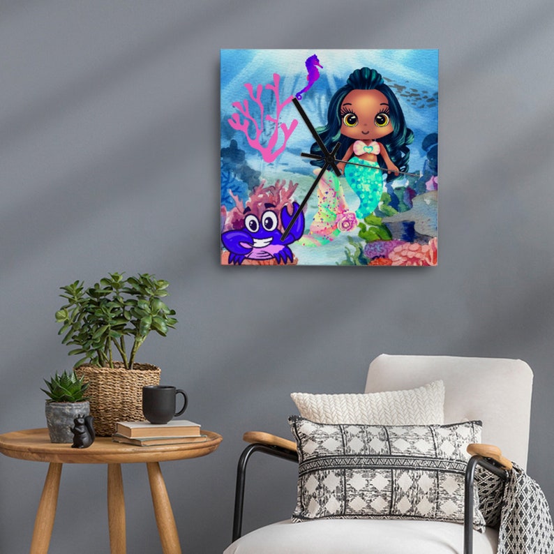 Little Mermaid Clock Custom Square Silent Scaleless Wooden - Etsy