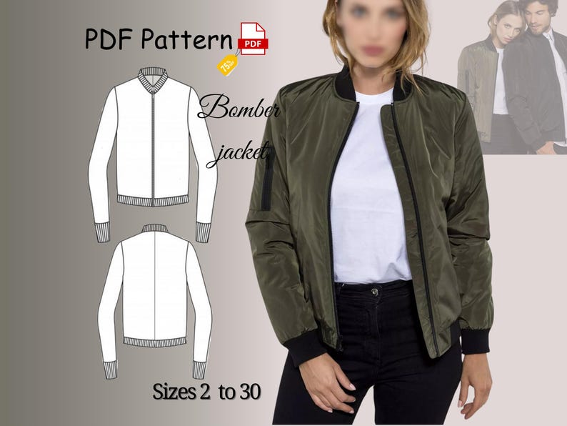 PDF Sewing Pattern for Unisex Bomber Jacket - Sizes 2 to 30 - Detailed ...