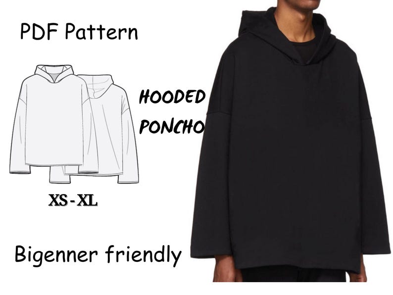 Hooded Poncho PDF Sewing Pattern Cozy, Stylish, Sizes XS / S / M / L ...