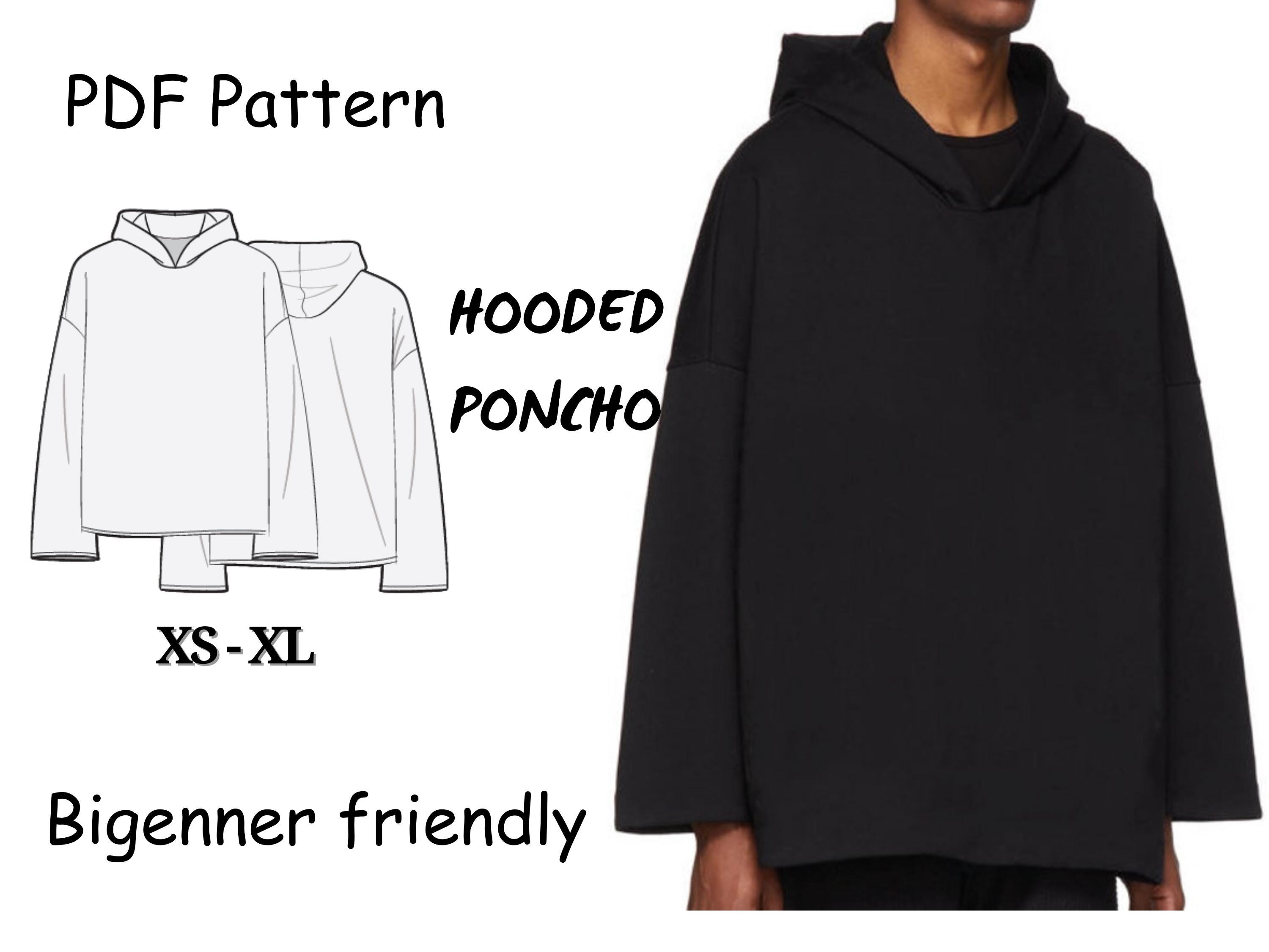Men's Hoodie Poncho PDF Sewing Pattern Cozy, Stylish, Sizes XS / S / M ...