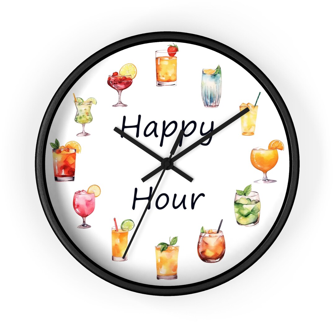 Happy Hour Classic Cocktail 10" Wall Clock, Alcohol Theme, Day Drinking ...