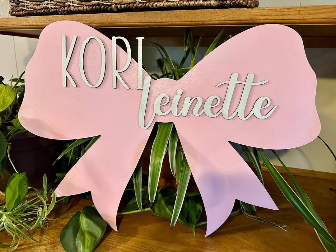 Pink Bow Name Sign, Personalized Wooden Nursery Decor - Etsy