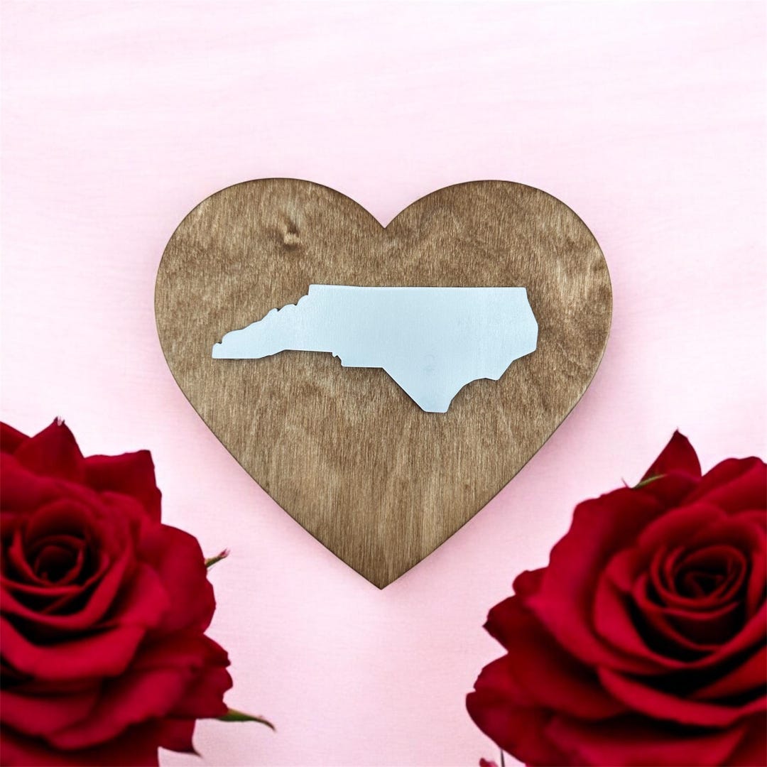 North Carolina Home State Wood Sign, State Wall Art, Heart of North ...