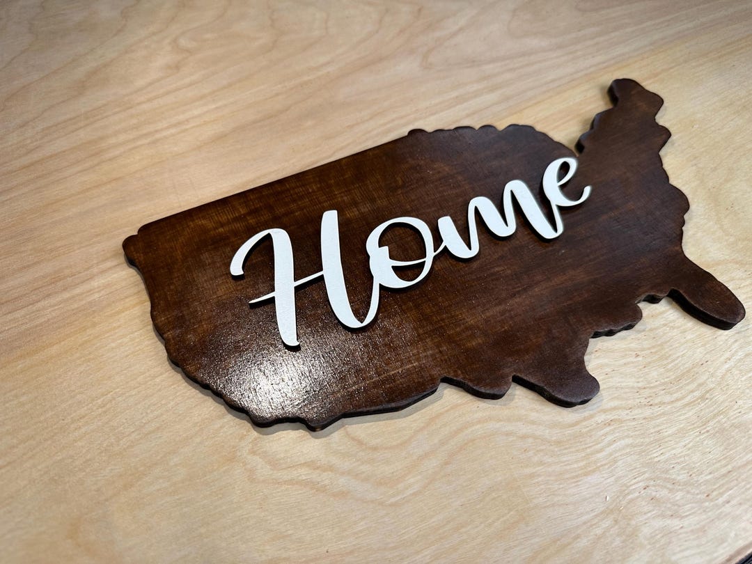 Rustic Wooden USA Map Wall Art With home Script Handmade Decor America ...