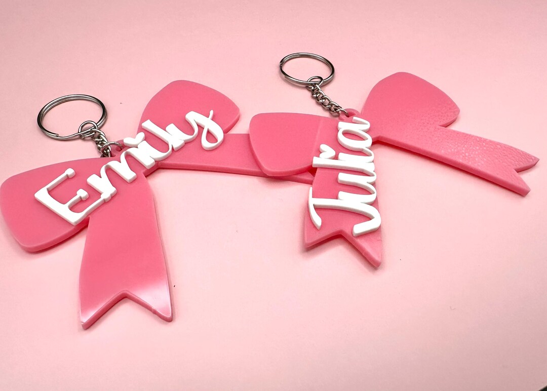 Custom Acrylic Name Tag, Bow Keychain, Custom Bow Name Keychain, Pink ...