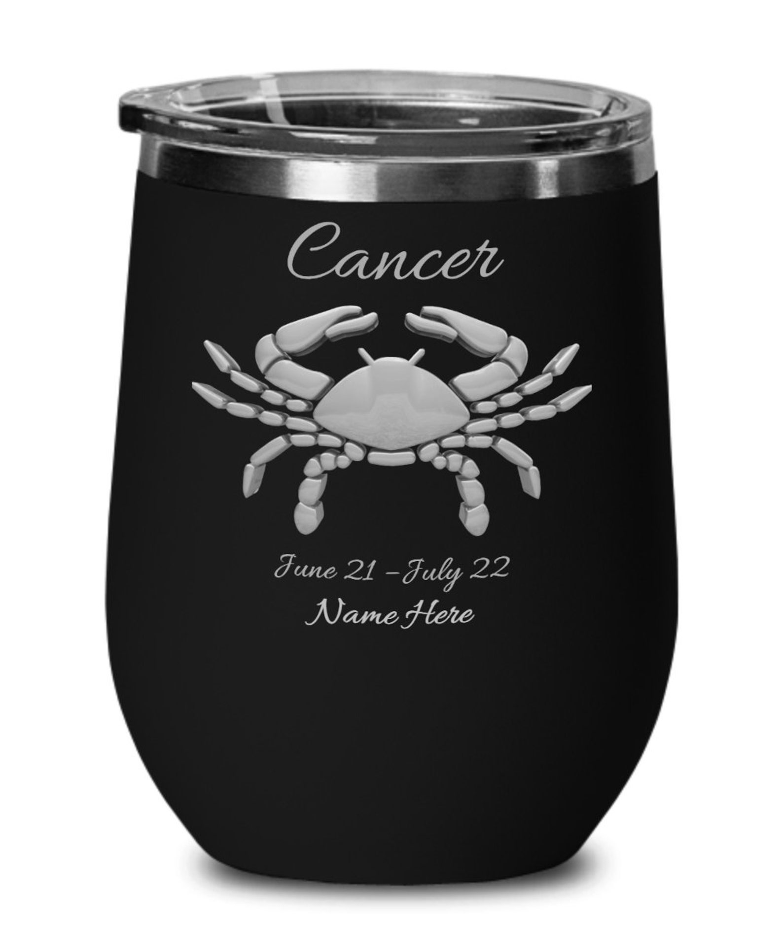 Personalize Cancer Sign Wine Glass, Metallic Zodiac Sign 12oz Cancer ...