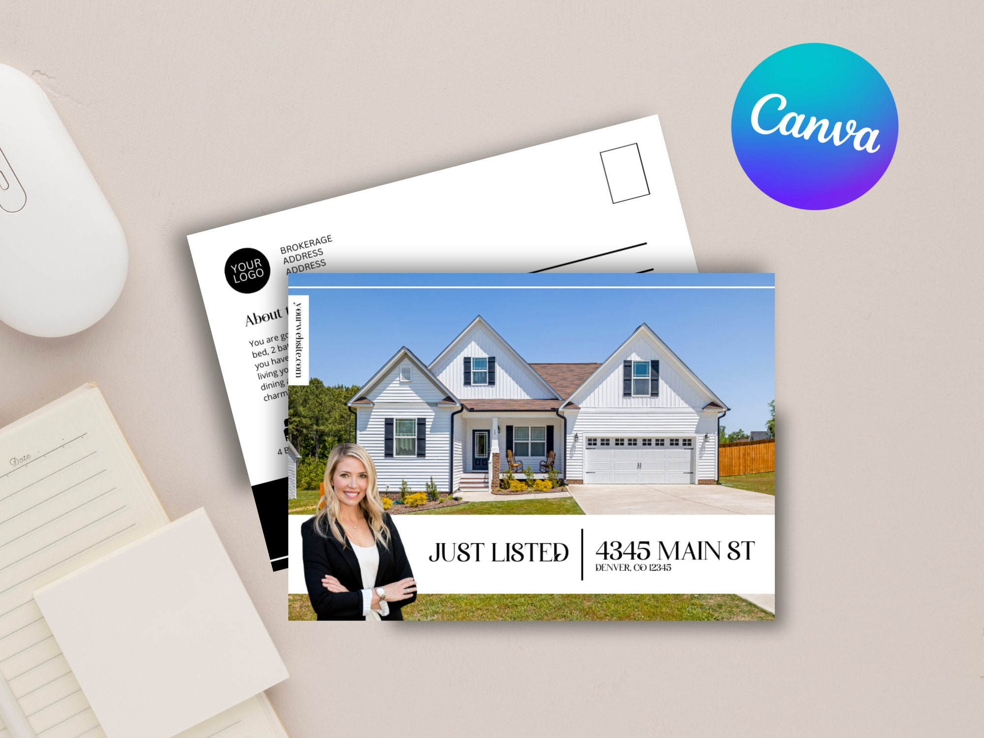 Real Estate Marketing, Real Estate Postcard, Canva Template, Realtor ...