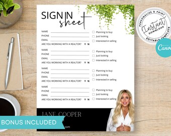 Real Estate Open House Sign in Sheet & Welcome Sign Pdfs, Real Estate ...