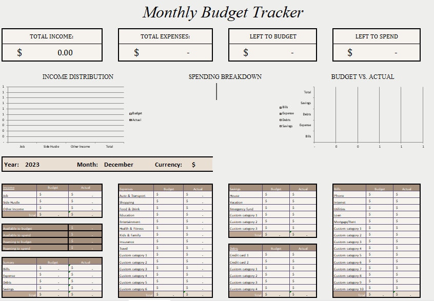 Excel Monthly Budget Tracker | Personal Finance Spreadsheet | Budgeting ...