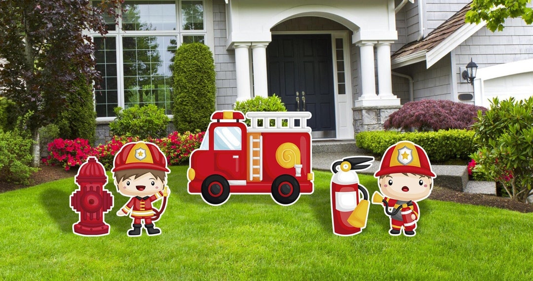 Firefigther Set, Fire Truck, Firefighter Party Decor, Cartoon Cutouts ...