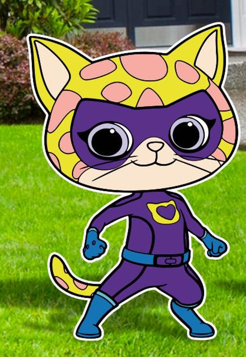 Super Kitties Birthday Party Cutouts, Outdoor Decor Sign, Super Kitties ...
