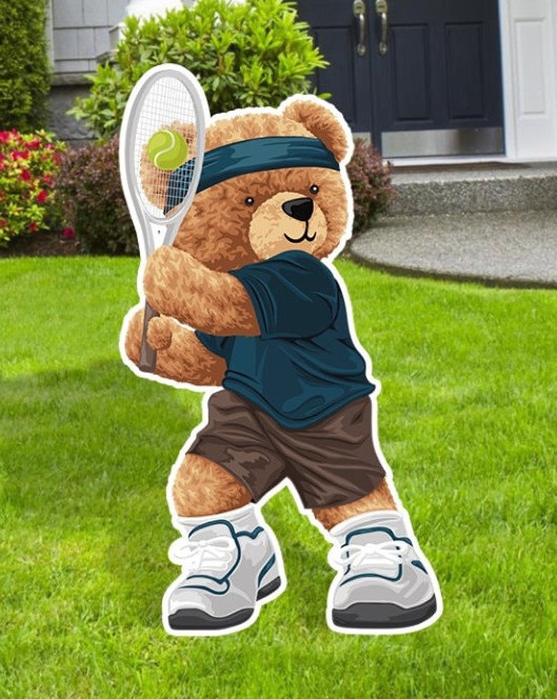 Teddy Bear Tennis Player, Boys Party Decor, Yard Signs, Birthday Party ...