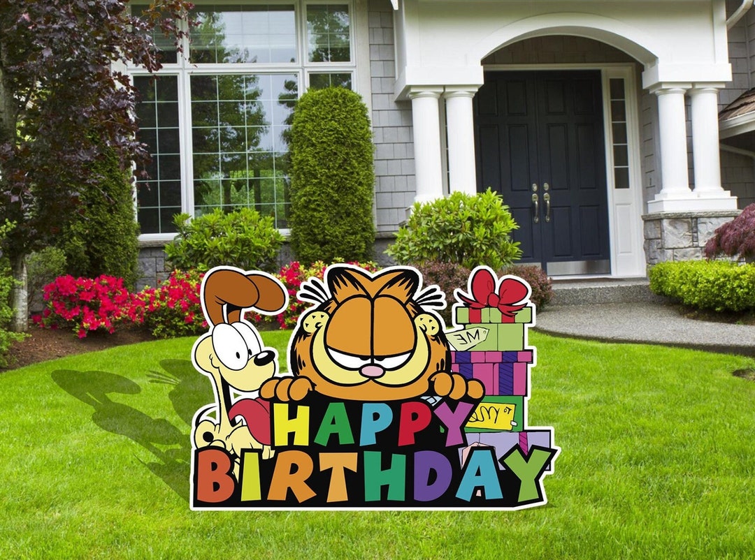 Garfield Cutout, Garfield Happy Birthday Sign, Party Decor, Outdoor ...