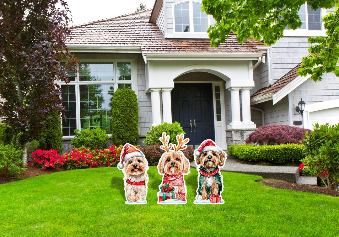 Yorkie Christmas Dogs Cutouts, Yard Signs, Party Props, Outdoor Decor ...