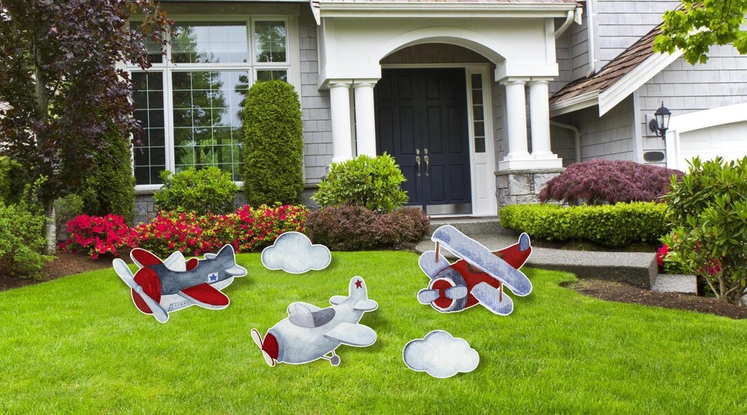 Airplane Red and Blue Cutouts, Clouds Set Cut Outs, Boys Birthday Party ...