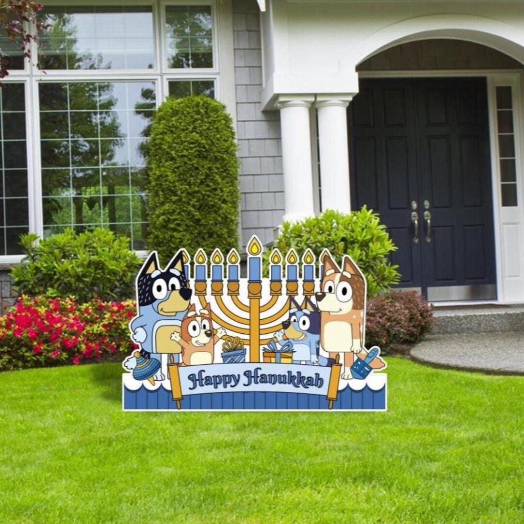 Hanukkah Cutouts and Yard Sign, Bluey Hanukkah Decor, Cutouts, Garden ...