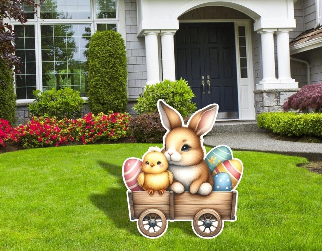 Easter Bunny on Wheelbarrow , Easter Decor, Cute Easter Bunny With Eggs ...