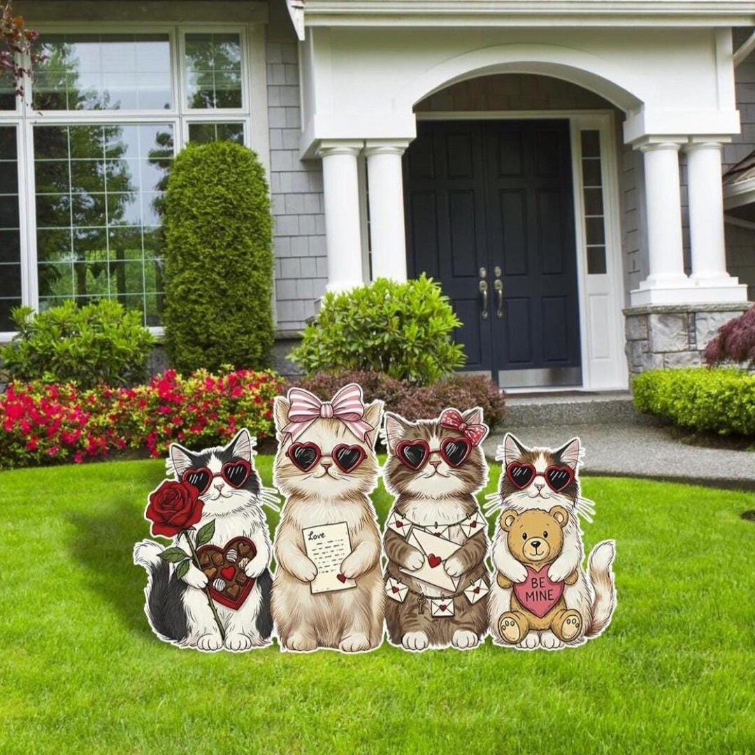 Cats Valentines Day Cutout, Cats Cutout, Cats Yard Sign, Cute Cats ...