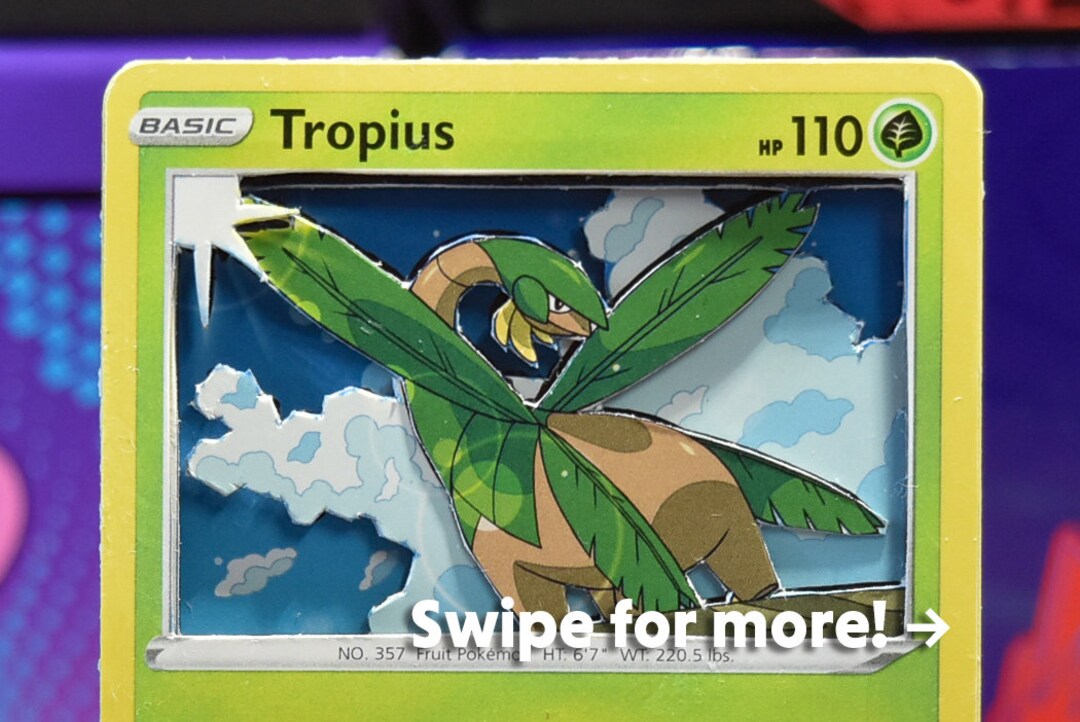 3D Pokemon Cards: Tropius, Cacnea, Grubbin, Karrablast, Scyther ...