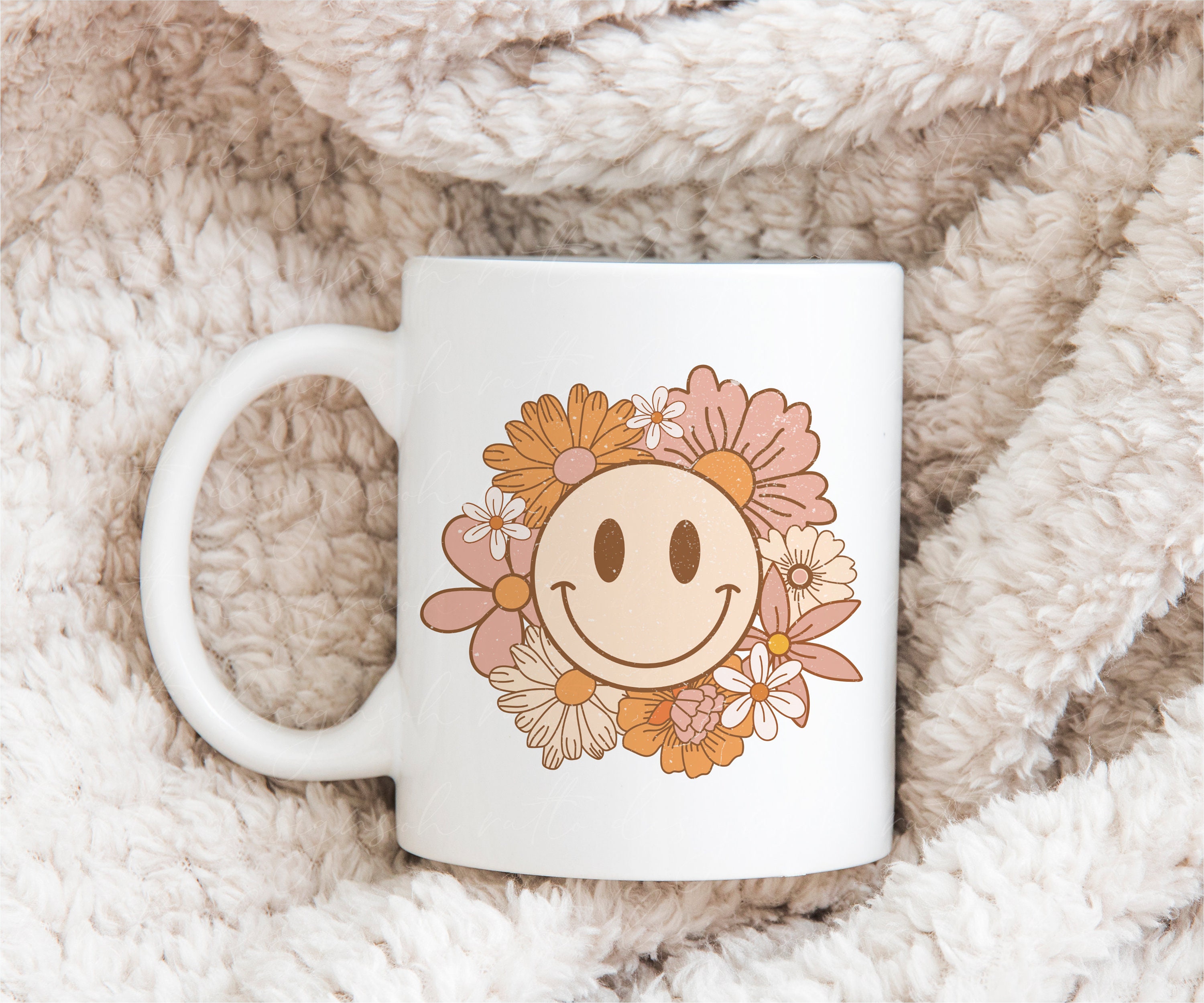 Floral Happy Face T-shirt Sticker PNG, Cute Smiling Face Distressed ...