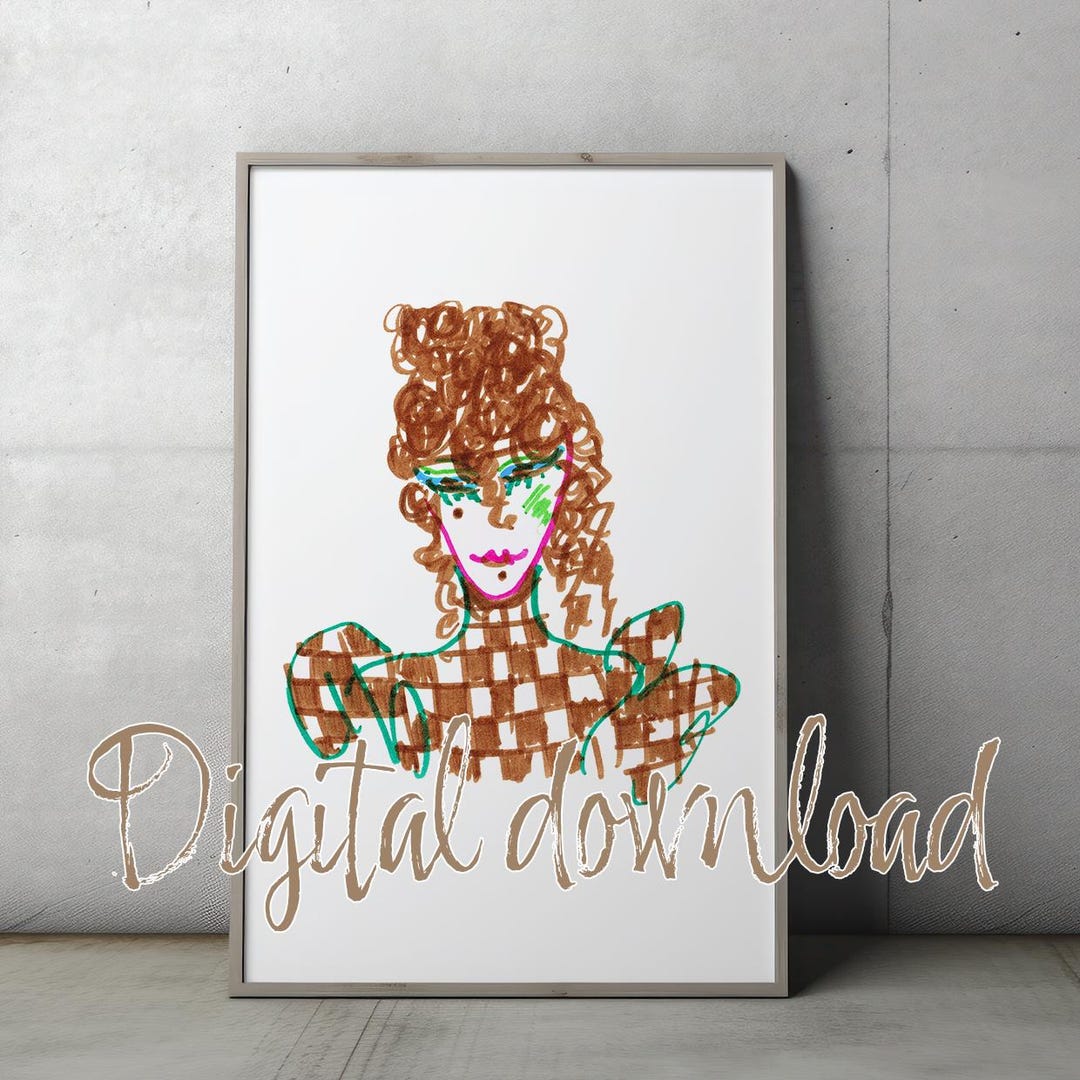 Vintage Fashion Drawing 1980 to Print, Color Illustration Pen Interior ...