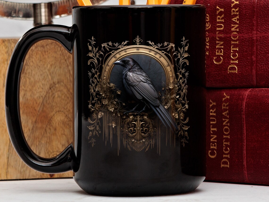Gothic Raven Mug, Dark Academia Mug, Black Witchy Coffe Cup, Goblincore ...