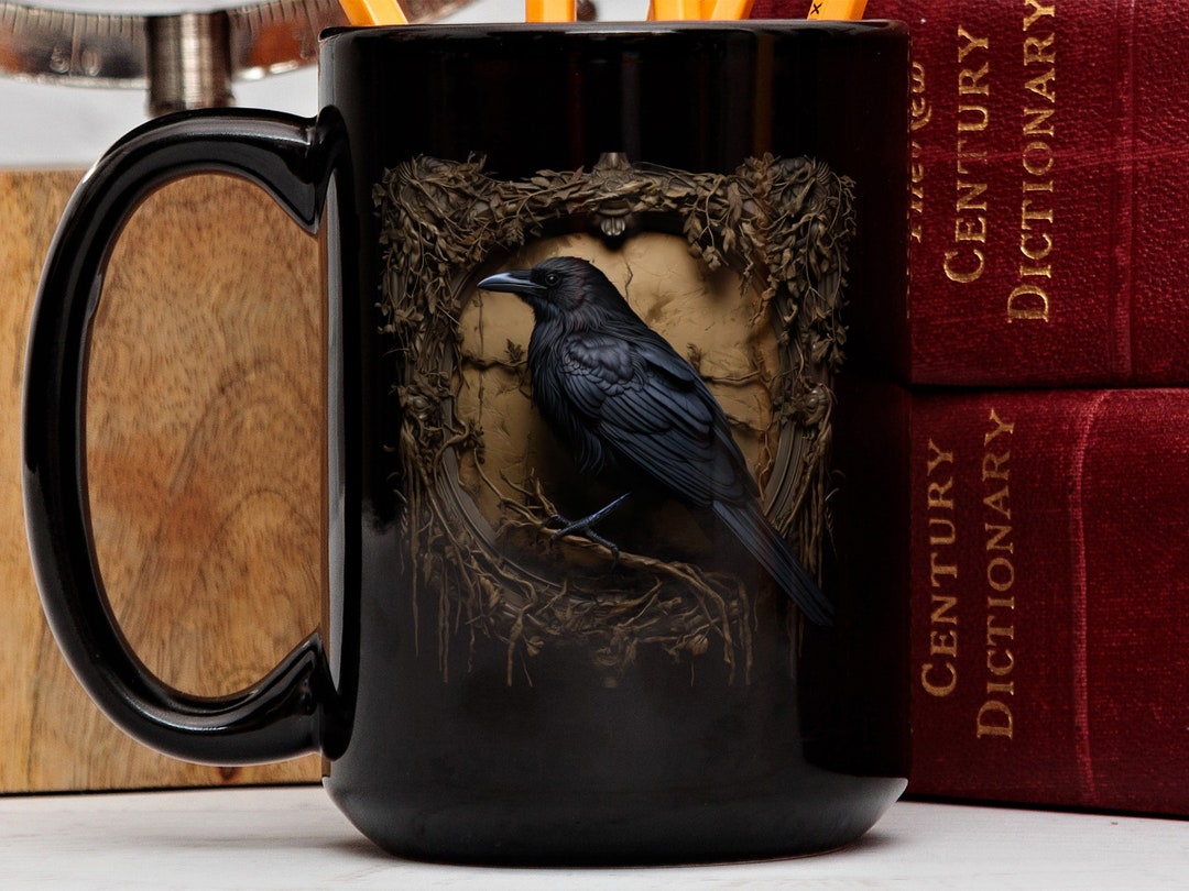 Gothic Raven Mug, Dark Academia Mug, Black Witchy Coffe Cup, Goblincore ...