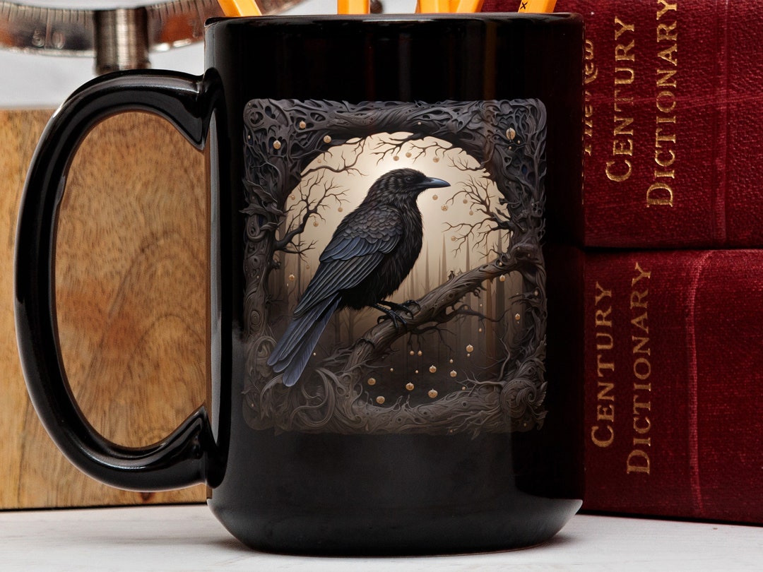 Gothic Raven Mug, Dark Academia Mug, Black Witchy Coffe Cup, Goblincore ...