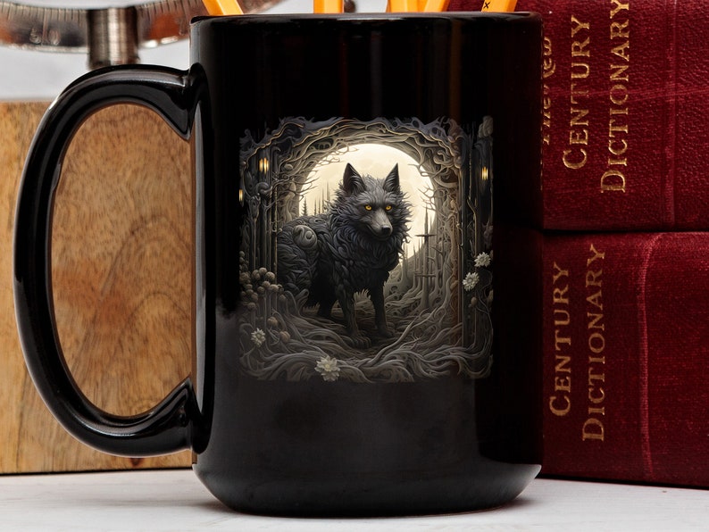 Gothic Wolf Mug, Dark Academia Mug, Black Witchy Coffe Cup, Goblincore ...