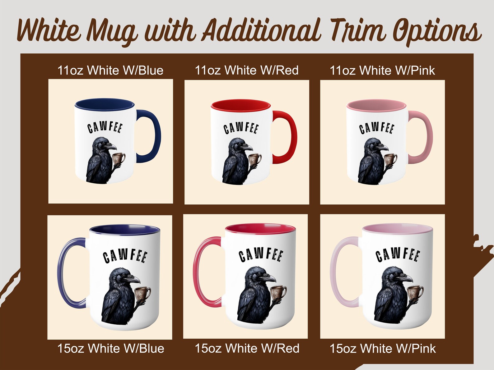 Cawfee Mug, Funny Crow Mug, Adorable Crow Drinking Coffee, Whimsical ...
