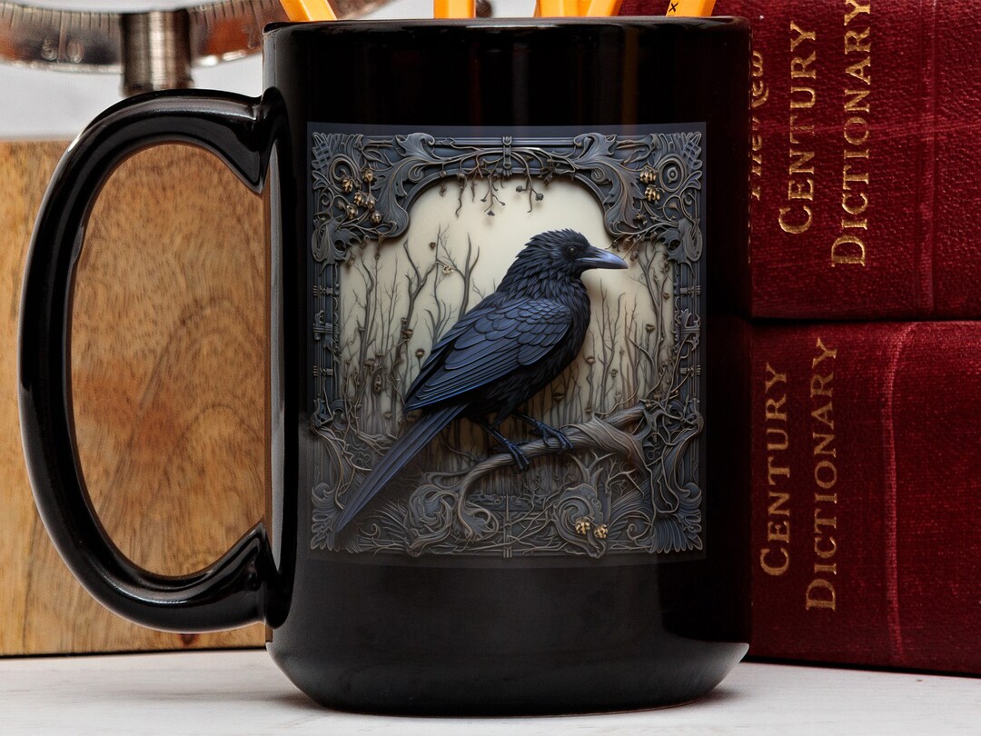 Gothic Raven Mug, Dark Academia Mug, Black Witchy Coffe Cup, Goblincore ...