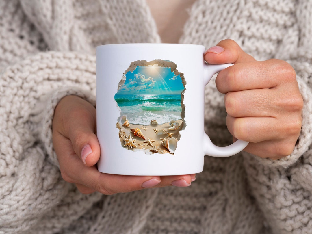 3D Hole in A Wall Beach Mug, 3D Beach Mug, 3D Beach Seashells Mug, 3D ...