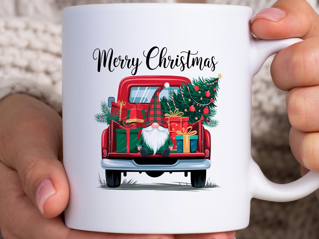 Merry Christmas Gnome Mug, Red Pickup Truck, Festive Holiday Gifts ...