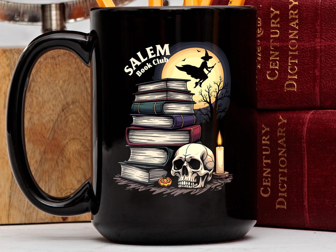 Salem Book Club Witchy Mug, Spooky Witchcraft Coffee Cup, Gothic Skull Halloween Mug, Student ...