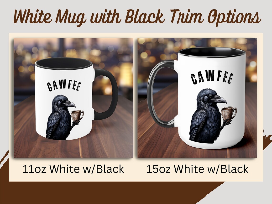 Cawfee Mug, Funny Crow Mug, Adorable Crow Drinking Coffee, Whimsical ...