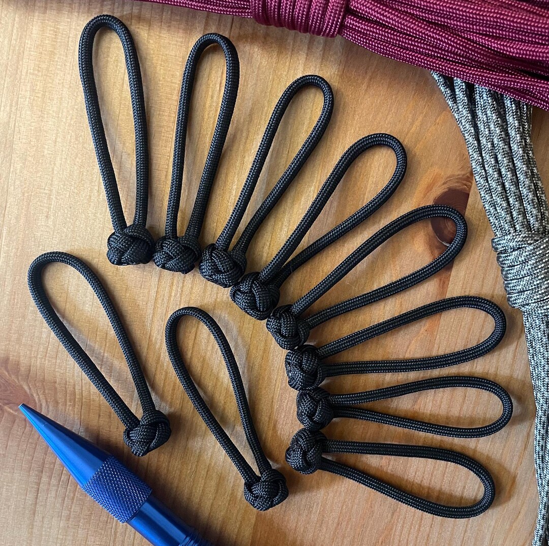 Paracord Zipper Pull Diamond Knot | Black | Set of 3, 6, or 10 ...