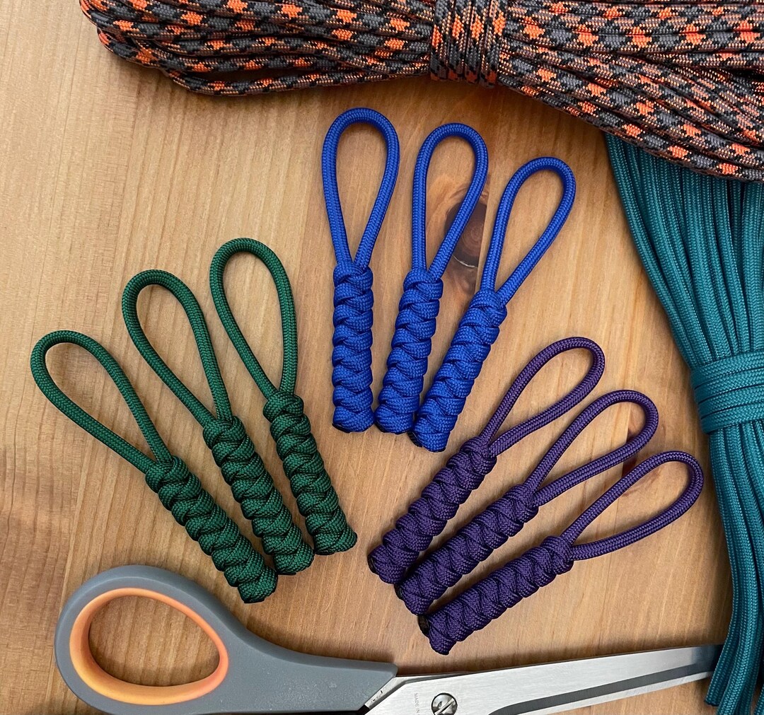Paracord Zipper Pulls - Assorted Colors - Snake Knot - Pack of 3, 6, or ...