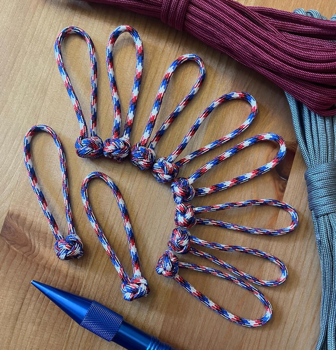 Paracord Zipper Pull Diamond Knot | Pack of Ten | Blue, Dark Blue, Red ...