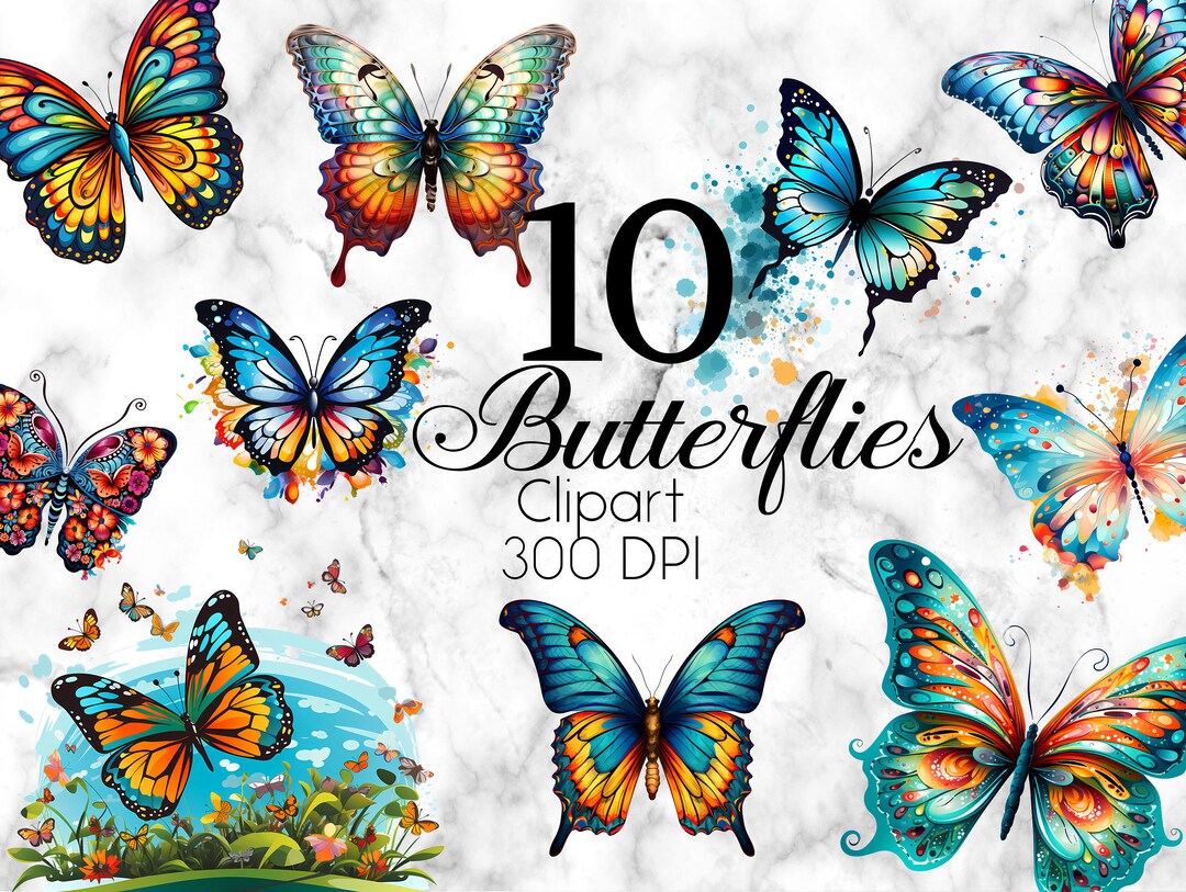 10 Colorful Butterflies Digital Clipart for Crafts, Scrapbooking, and ...