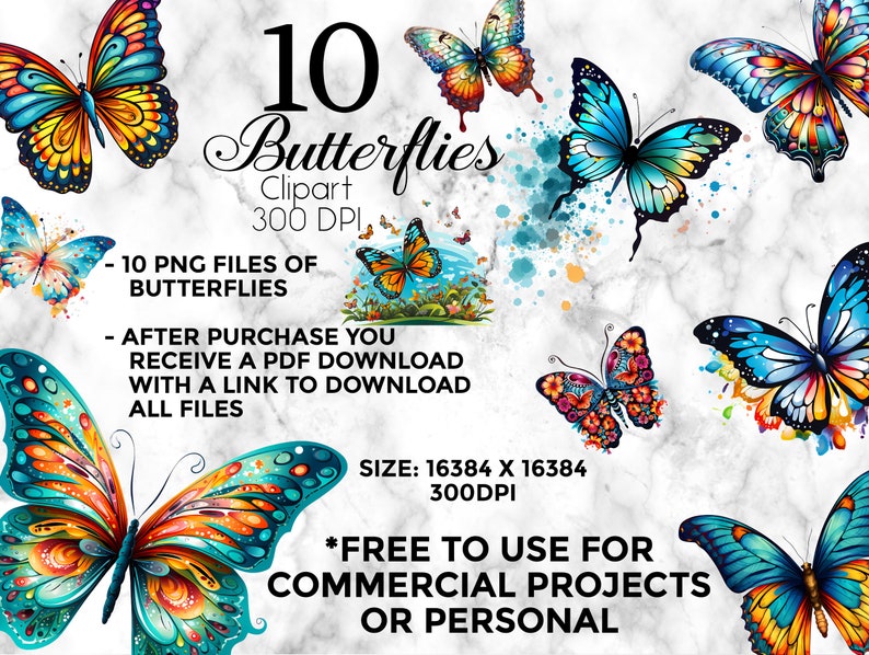 10 Colorful Butterflies Digital Clipart for Crafts, Scrapbooking, and ...
