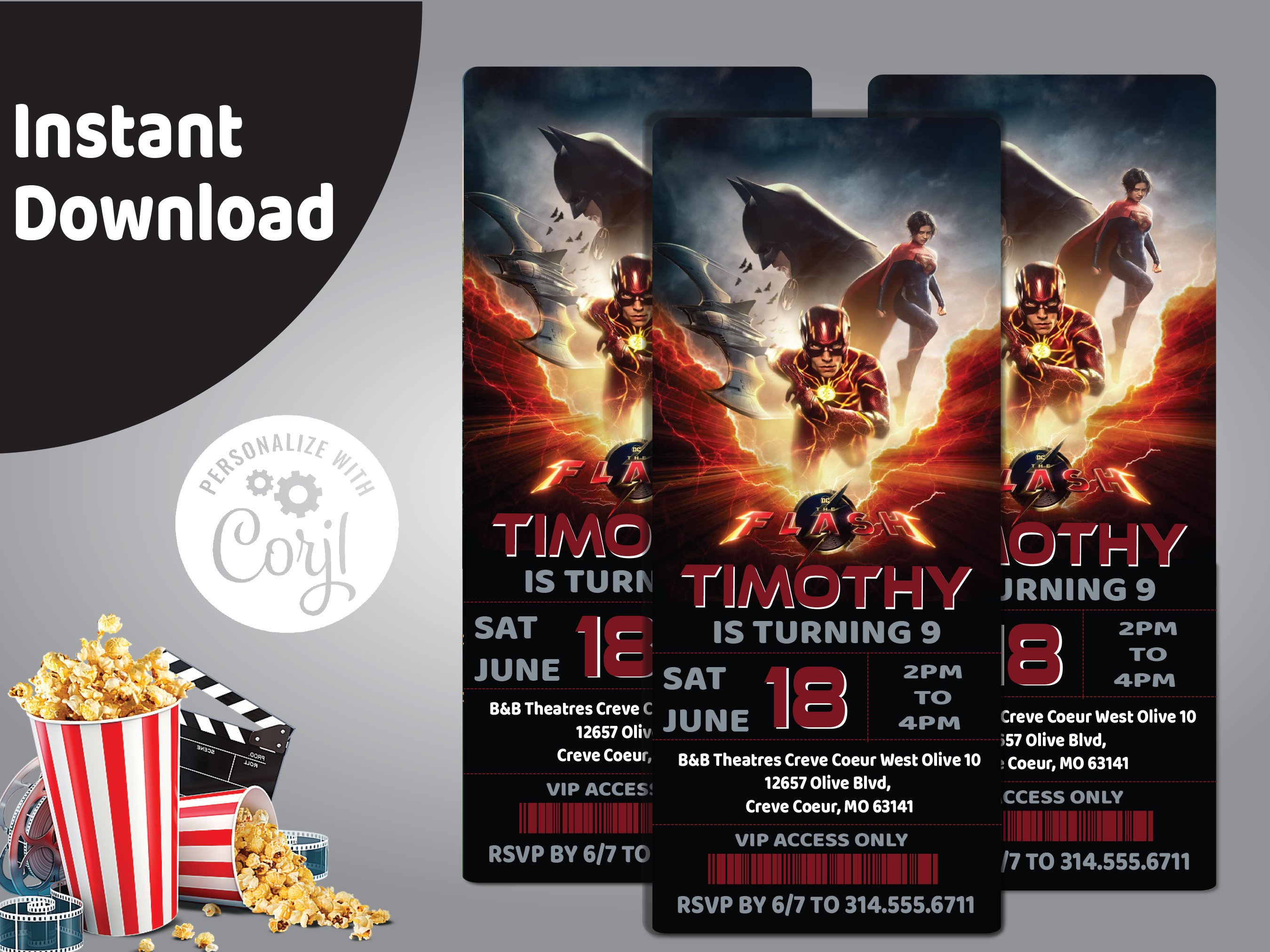 The Flash Birthday Invitation, Flash Movie Invitation, Easily Editable ...