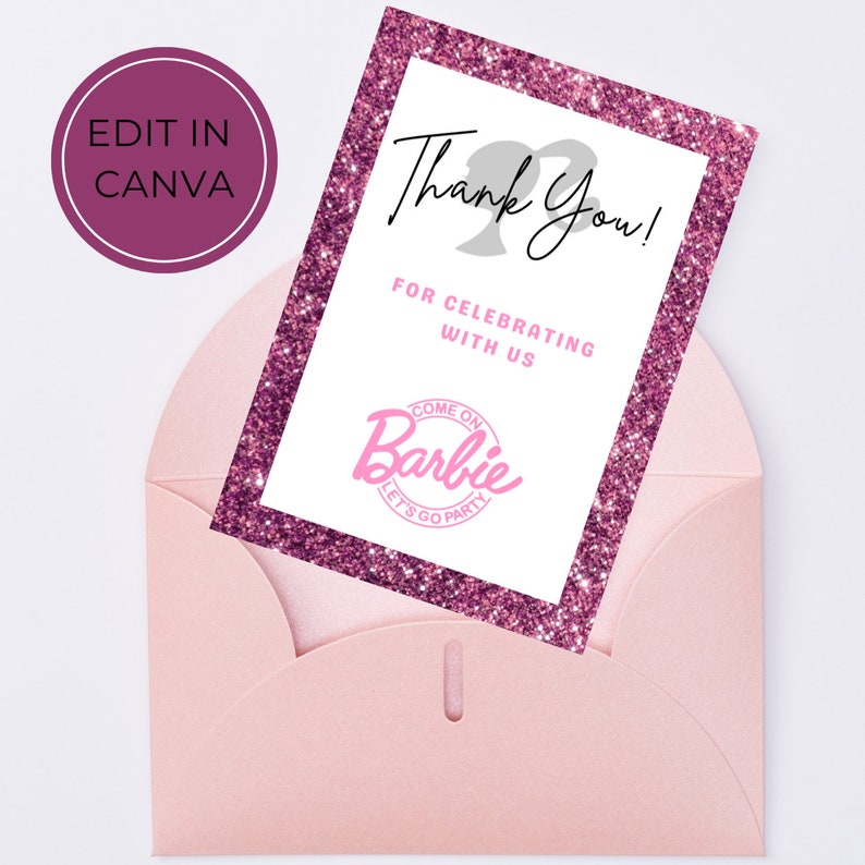 Editable Barbie Birthday Invite & Thank You Card Bundle, Digital ...