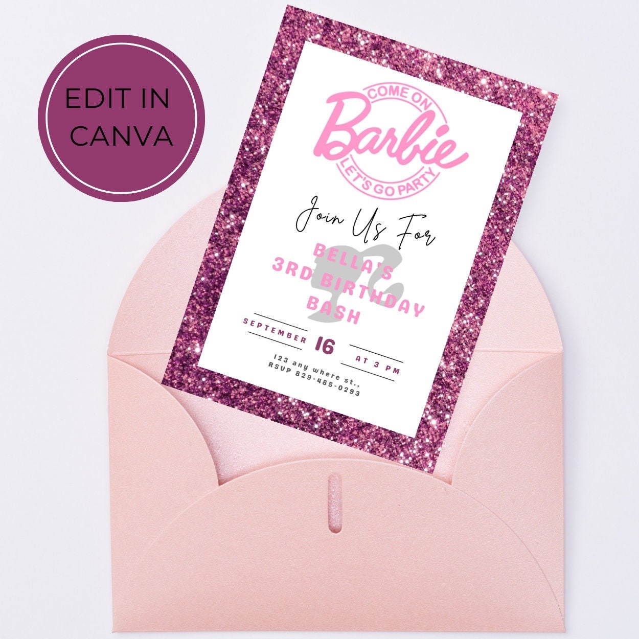 Editable Barbie Birthday Invite & Thank You Card Bundle, Digital ...